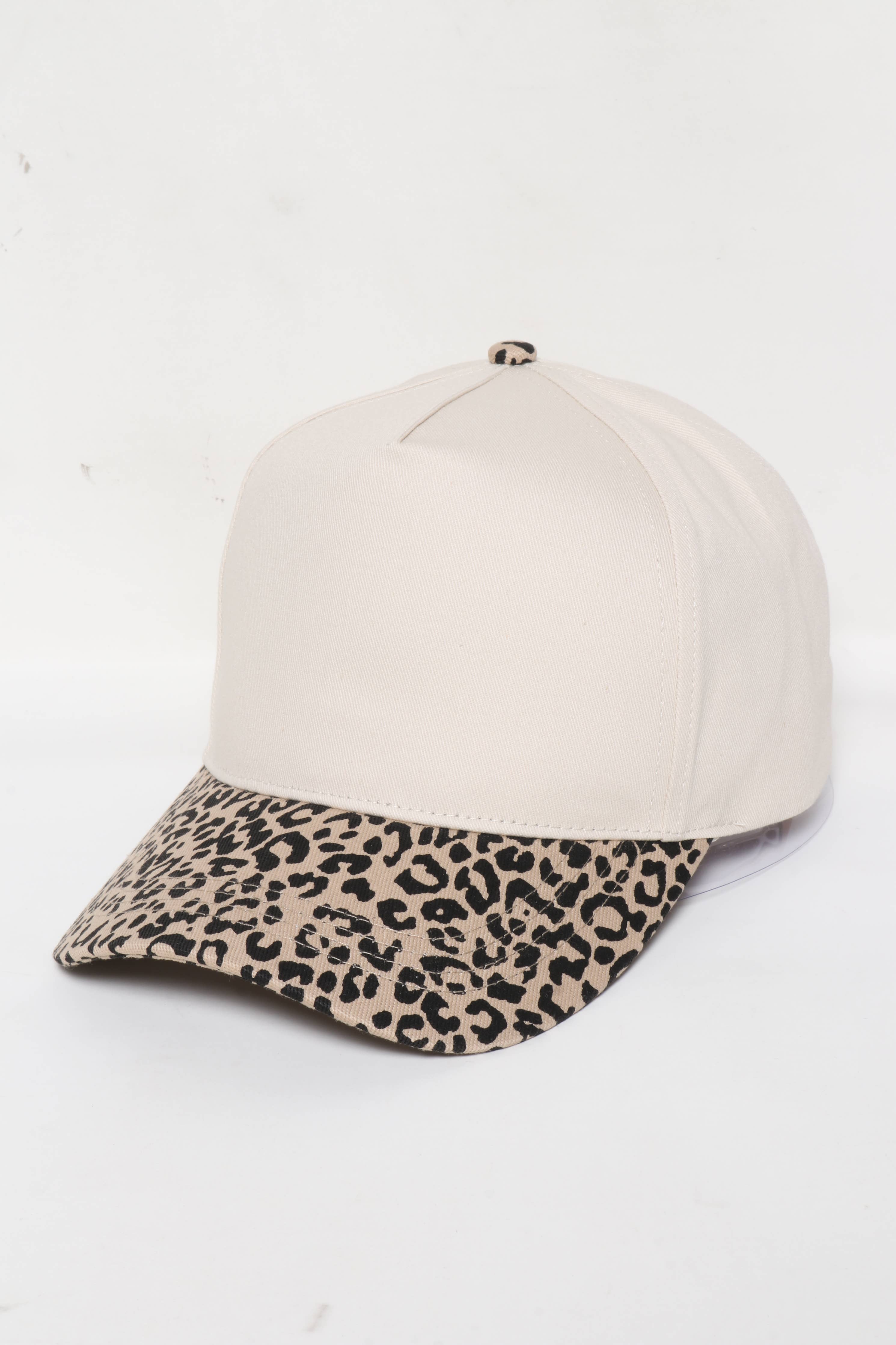 5 Panels with Leopard Print Brim 5 Panel Caps: Leopard